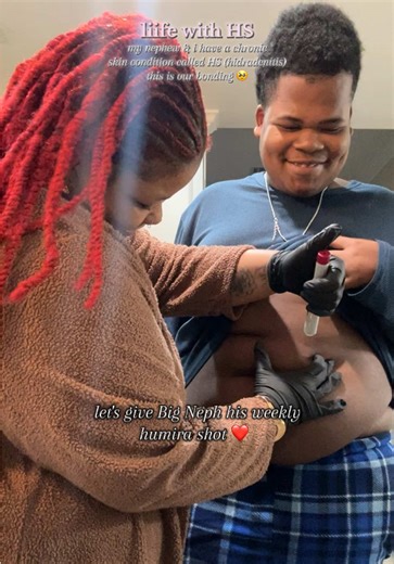 his flares are doing better than ever 🥰 . i'm so proud of him! #lifewithhs #humira #injectionday #nephewlove #familydoctor