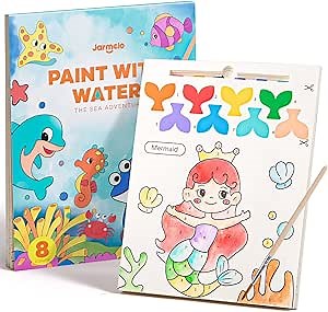 Paint with Water Books for Toddlers, Mess Free Watercolor Painting Activity for Kids Ages 1-3, 2-4, 4-6, Art Craft Coloring Gift with Brush, Airplane Travel Activities for Toddlers, Ocean Animals