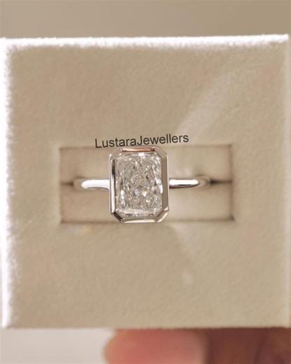 Bezel Setting Diamond Ring, 9x6 MM Radiant Cut Moissanite Engagement Ring, 14K White Gold Wedding Ring, Women Solitaire Ring, Gift for Wife - Etsy