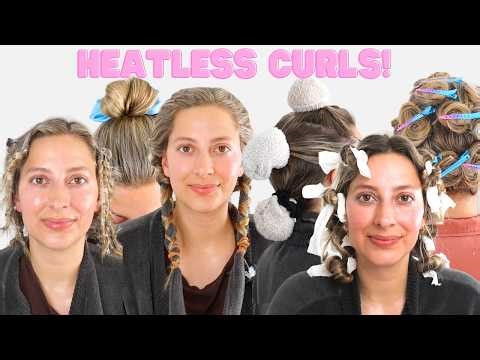 HEATLESS CURLS USING ONLY ITEMS FROM AROUND MY HOUSE TO CURL MY HAIR! Overnight Heatless Curls