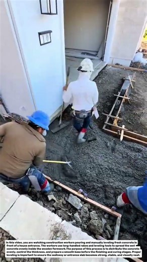 Manual Concrete Pouring and Leveling Process for House Entrance Walkway | Construction Education.