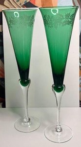 Vintage Lenox Crystal Holiday Gems Green Holly and Ivy 11" Champagne Glasses - Etsy