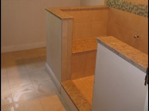 Complete tile shower install Part 5. Installing marble seat and sills