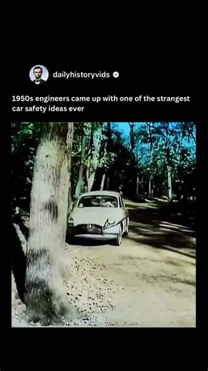 Daily History on Instagram: "Follow @dailyhistoryvids to learn something new every day 📚✨ In 1959, car engineers came up with one of the strangest safety concepts ever proposed: a large, horizontally spinning wheel mounted on the front bumper. The idea was that during low-speed crashes, the rotating drum would absorb the impact and roll against obstacles, redirecting force sideways instead of crumpling the car’s body. Although it was never put into production due to high costs, complexity, and