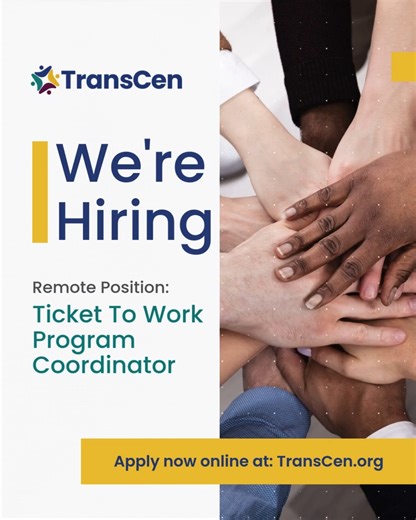 🚀 We’re Hiring: Ticket to Work Program Coordinator Know SSDI/SSI, work incentives, and the Ticket to Work program? TransCen is looking for someone who wants to turn SSA expertise into real employment outcomes for people with disabilities. ✔ Lead our SSA-approved Employment Network ✔ Work with benefits, data, and impact (not just paperwork) ✔ Flexible schedule great benefits 👉 Full-time | National nonprofit | High impact Apply here: https://loom.ly/O68J-Tg #TranCen #JobOpening #NowHiring #Emplo