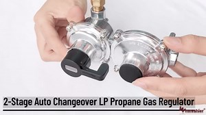 RV Propane Regulator 2 Tank,2-Stage Auto Changeover LP Propane Gas Regulator with Two 18" Rv Pigtail Propane Hoses with Gauge, for Rvs,Trailers,Campers