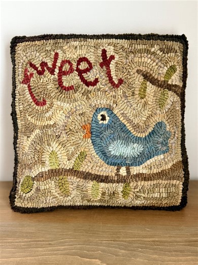 Primitive Wool Folk Art Hooked Rug Blue Bird Pillow - Etsy