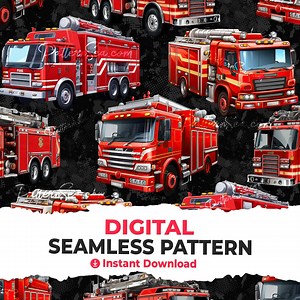 Fire Truck Digital Seamless Pattern: Sublimation File (digital Download) - Etsy