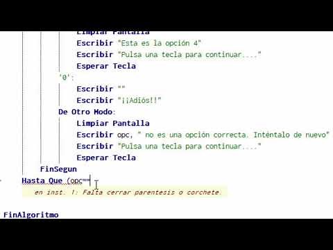 Crear un menú en pseudocódigo con PSeInt