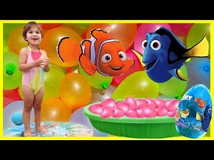 Family Fun Water Balloon Pool Party with Dory and Nemo! Learning Colors and EGG SURPRISE!