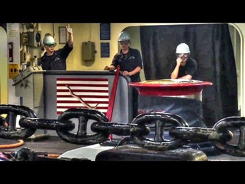 Raising The Gigantic Anchor & Chain On Aircraft Carrier
