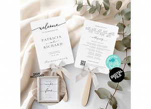 Wedding Program Fan Template, Elegant Minimalist Hand Fan, Order of Service, Printable DIY, Ceremony Schedule, Editable Template - Etsy