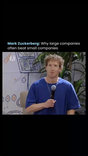 Startup Archive® on Instagram: "Mark Zuckerberg has explained why large companies often beat small ones in the long run. In interviews and internal memos, he notes that scale creates compounding advantages: more data to train AI/models, bigger talent pools, stronger distribution networks, and the ability to absorb losses that would kill startups. He said: “Large companies have resources, time, and patience that small ones don’t. They can wait out competitors, iterate slowly but relentlessly, and