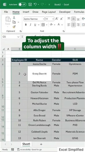 Auto Adjust Cell Size in Excel (AutoFit Trick Explained) #excel #datasheets