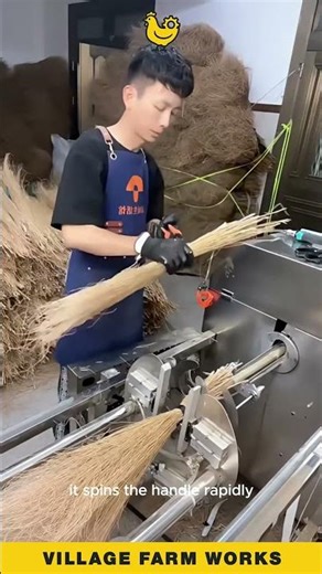 Spinning Straw 🌾 Into Solid Brooms Is Weirdly Cool #BroomMaking