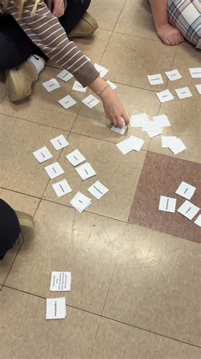 This game is called The Last Word and is from my friend Cynthia Hitz. First you need create 12 sentences that review current content or vocabulary. Make sure the key word is at the end of the sentence. Make 12 cards, each with a different one of the sentences, last word removed. Add a dash for the blank. Under the dash, add the correct answer (in a smaller font). Students can easily cover this word with a finger as they read the sentence to their teammates. Make a set of cards that have the 12 m