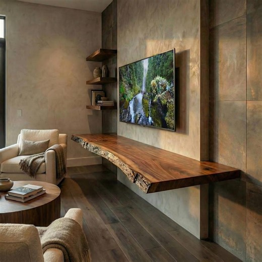Live Edge Walnut Floating TV Console,solid Wood Media Shelf, Modern Rustic Wall Mounted Entertainment Unit, Minimalist Living Room Furniture - Etsy Canada