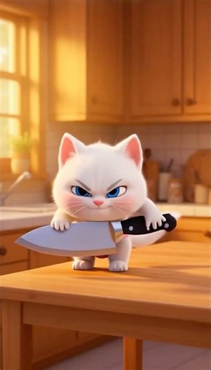 Kitten Grabbed a Knife and Went to the Bulldog... Dad Saved the Day! #Shorts #ai #aicat