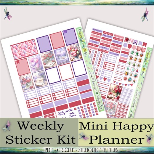 Mini Happy Planner | Weekly Kit | Printable Love & Lavender Valentine Sticker Kit | Silhouette, Cricut, PDF - Etsy