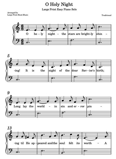 O Holy Night EASY PIANO Sheet Music LARGE Print Digital Download Holiday Christmas Carols Piano Lesson Music - Etsy Ireland