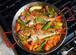 Get my cookbook @ http://www.CaribbeanPot.com/CookBook/ #fish #SteamedFish #FishRecipe Learn how to Jamaican Style Steamed Fish (with okra and pumpkin), with simple step by step instructions from Uncle Chris of CaribbeanPot.com For this Jamaican Steam Fish Recipe You'll Need... 2 red snapper 8 sprigs thyme (divided 4 Scallions 1 medium onion 1 medium tomato 2 cups fish stock 3/4 teaspoon sea salt (divided) 1 teaspoon black pepper (divided 8-12 okra 1/2 yellow bell pepper 1/2 orange bell pepper 5