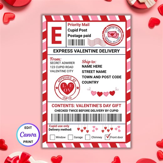 Valentines Day Shipping Label Template Editable, Cupid Express Delivery Stamp Love Mail Box Sticker Valentine Postage Label Instant Download - Etsy