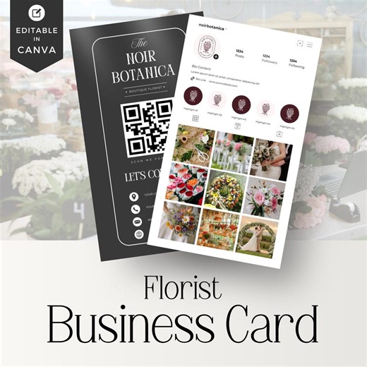 Modèle de fleur de carte de visite Instagram, motif floral modifiable avec code QR, parfait pour le marketing sur les réseaux sociaux - F001 - Etsy France