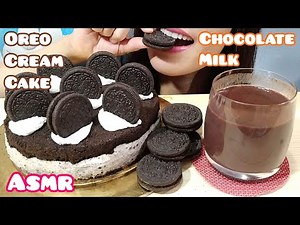 ASMR Dessert Oreo Cream Cake & Chocolate Milk Eating Sounds