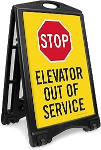 SmartSign 'Elevator Out Of Service' Foldable Black A-Frame Sidewalk Sign Kit (with Stop Symbol), 36" x 24", Built-In-Wheels, 2-Sided Portable Plastic Sandwich Board, 2 Sign Panels, USA-Made