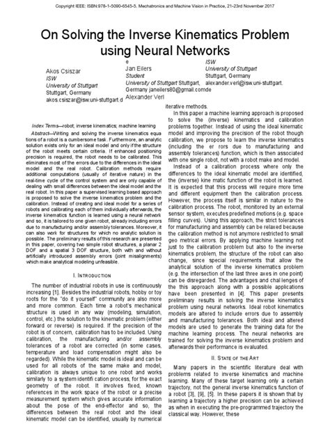 on solving the inverse kinematics problem using neural networks pdf artificial neural