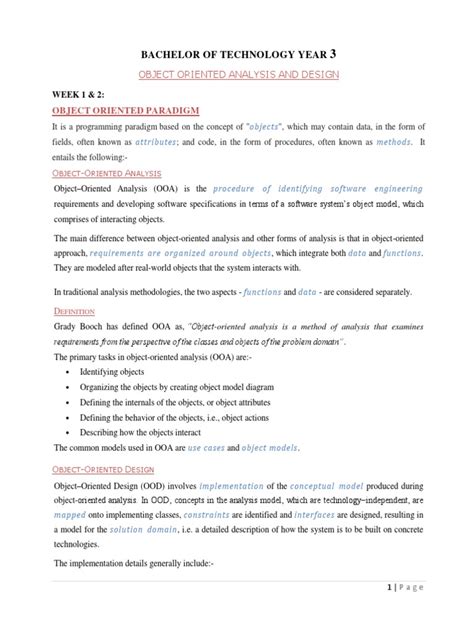 week 1 and 2 ooad object oriented paradigm download free pdf inheritance object oriented