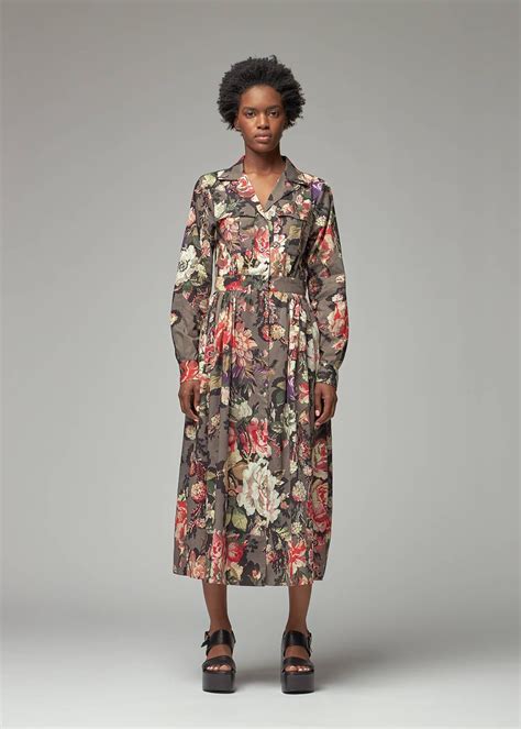 Dries Van Noten Cotton Floral Print Shirt Dress Floral Print Shirt