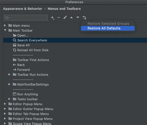 menus and toolbars webstorm