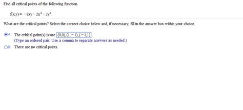 solved find all critical points of the following function