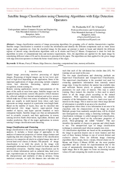 pdf satellite image classification using clustering algorithms with edge detection operators
