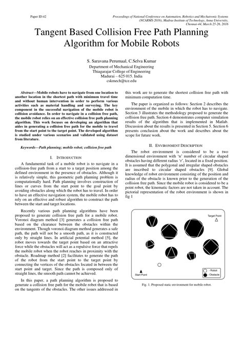 pdf tangent based collision free path planning algorithm for mobile robots