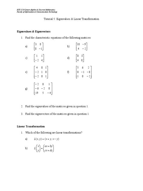 tutorial 5 eigenvalues and linear transformation pdf pdf eigenvalues and eigenvectors
