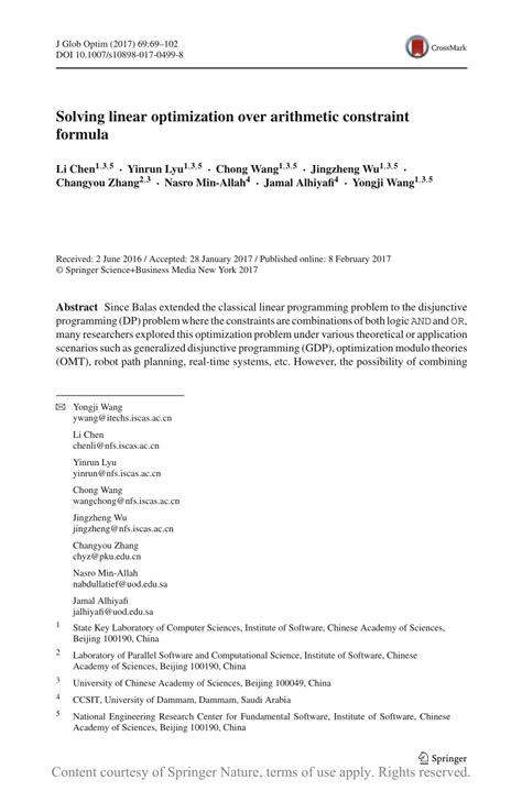solving linear optimization over arithmetic constraint formula request pdf