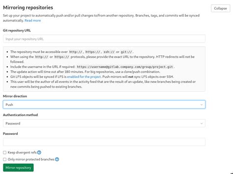 Repository Mirroring Repository Project User Help GitLab