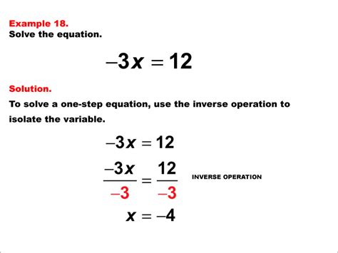 math example solving one step equations example 18 media4math