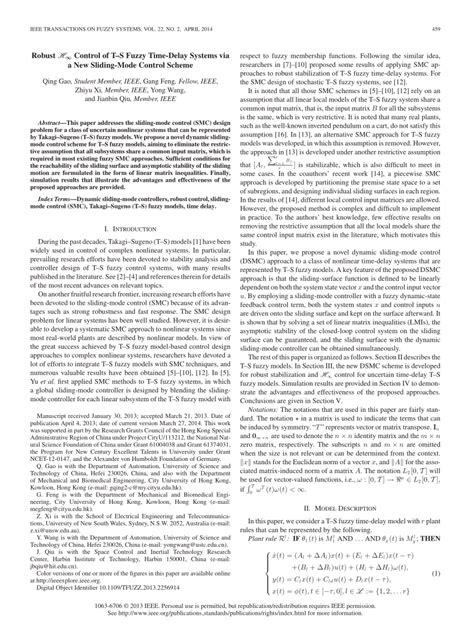 pdf robust h infinity control of t s fuzzy time delay systems via a new sliding mode control
