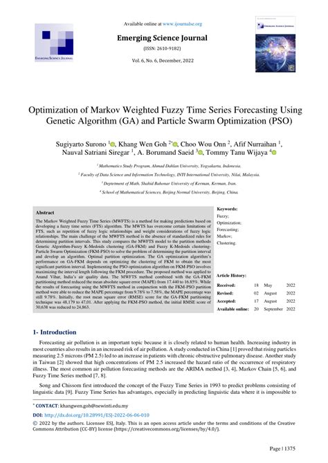 pdf optimization of markov weighted fuzzy time series forecasting using genetic algorithm ga