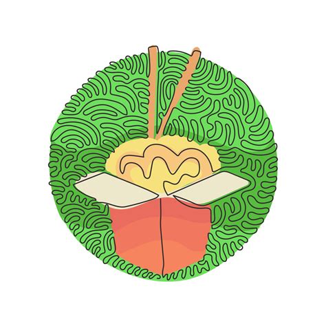 fideos de dibujo de una línea continua en caja ramen asiático