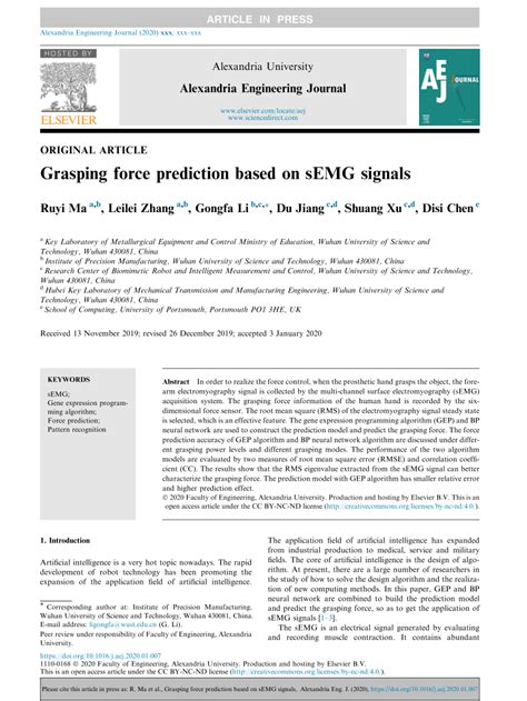 pdf grasping force prediction based on semg signals
