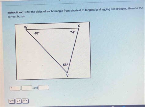 solved instructions order the sides of each triangle from shortest to longest by dragging and