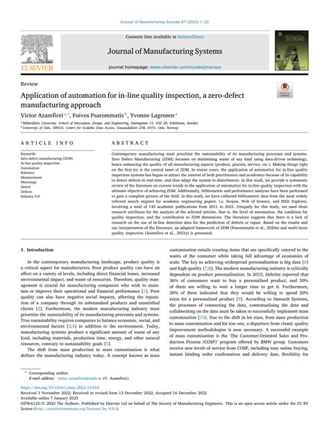 PDF Application Of Automation For In Line Quality Inspection A Zero