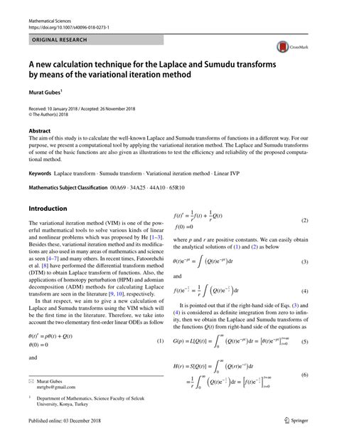 pdf a new calculation technique for laplace and sumudu transforms by means of variational