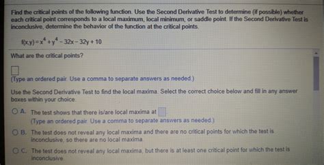 solved find the critical points of the following function