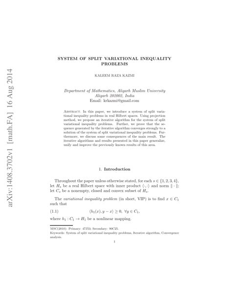 pdf system of split variational inequality problems