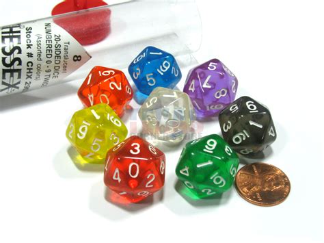 Set Of 8 D20 Chessex Dice Numbered 0 9 Twice Translucent Assortment Ebay